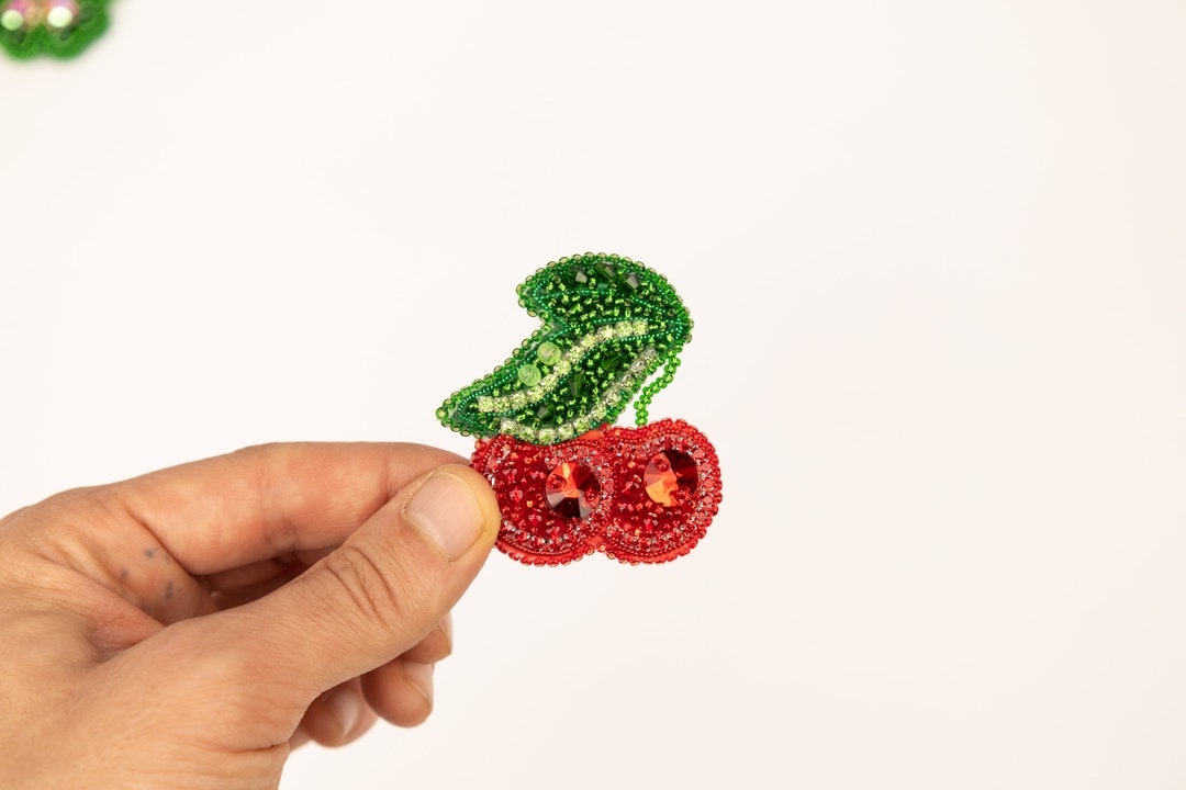 Cherries Bead Embroidery Kit. Seed Bead Brooch Kit. DIY Craft Kit. Beading Kit. Needlework ...
