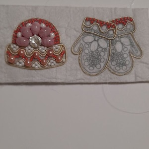 Hat & Mittens Bead Embroidery Kit. Seed Bead Brooch Kit. Christmas DIY ...