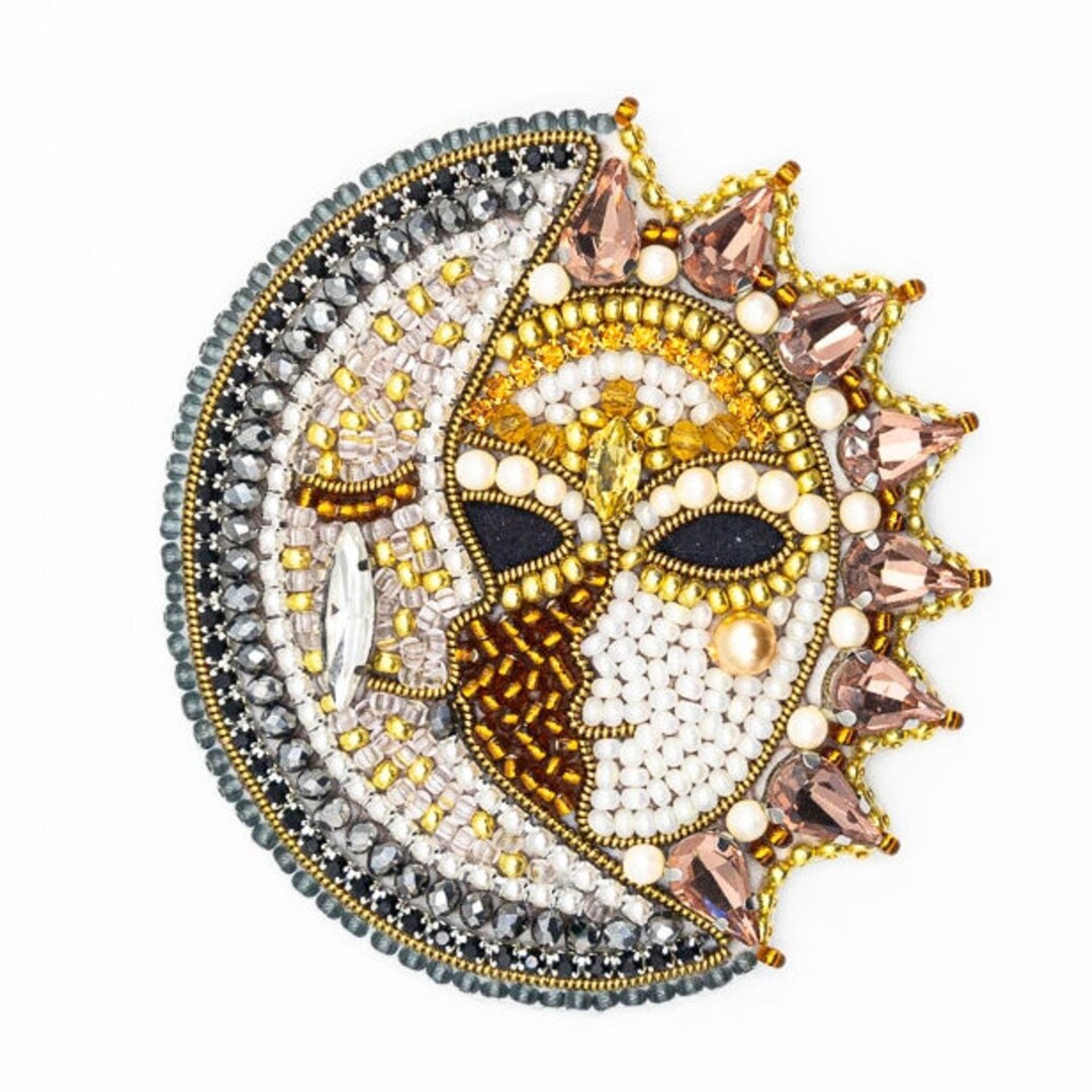 Sun and Moon Mask Bead Embroidery Kit. Seed Bead Brooch Kit. DIY Craft ...