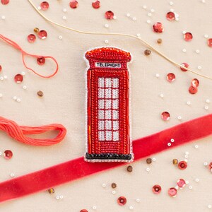 Red London Phone Booth Bead Embroidery Kit. Seed Bead Brooch Kit. DIY ...
