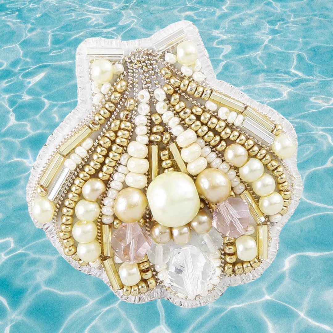Sea Shell Bead Embroidery Kit. Seed Bead Brooch Kit. DIY Craft Kit ...
