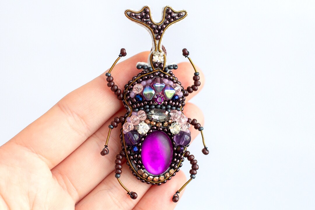 Rhinoceros Beetle Bead Embroidery Kit. Seed Bead Brooch Kit. DIY Craft ...