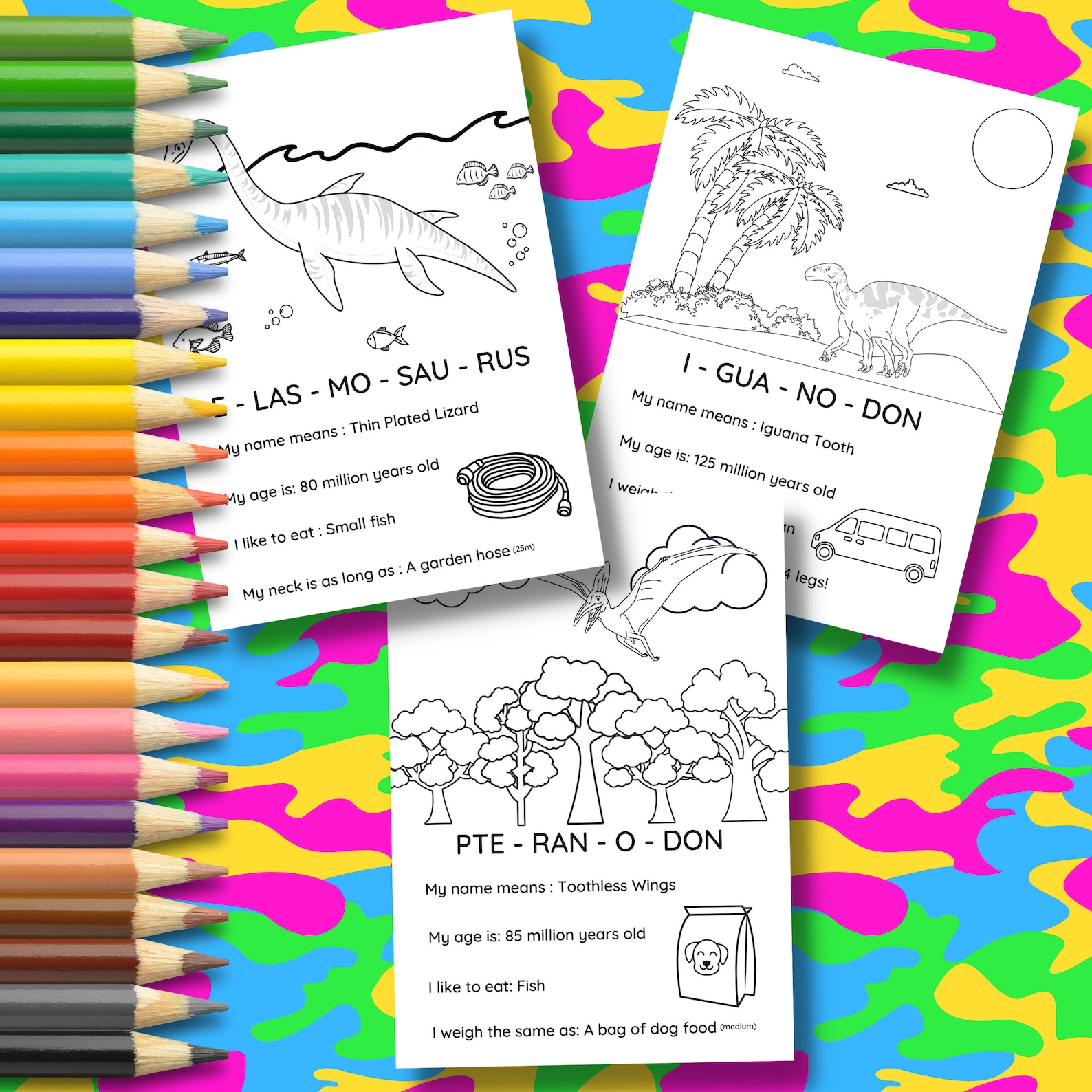 Printable Dinosaur Colouring Pages for Kids A4 With Names Fun Facts ...