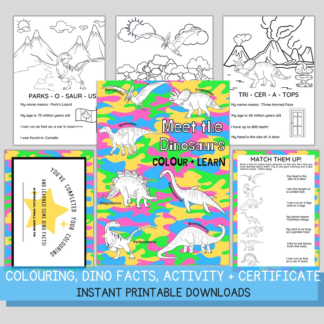 Printable Dinosaur Colouring Pages for Kids A4 With Names Fun Facts ...