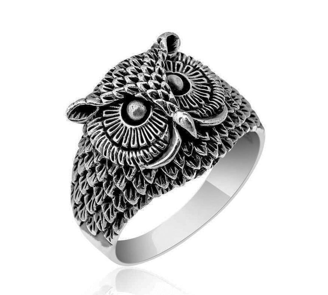 925 Sterling Silver Owl Men's Ring, Handmade Owl, Statement, Hippie ...