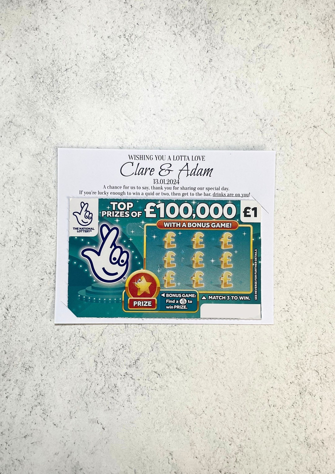 Personalized Wedding SCRATCH CARD HOLDER | Custom Couple Name Lotto ...