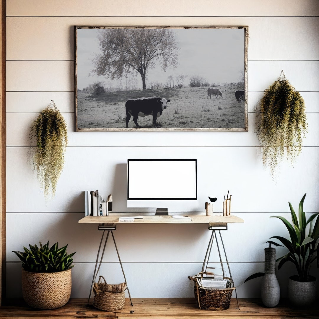 Black and White Cow Poster, Modern Farmhouse Wall Art - Etsy
