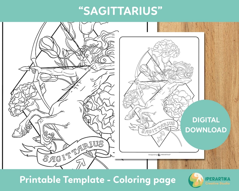 Sagittarius Coloring Page: Zodiac Sign Stencil (PDF Digital Download ...