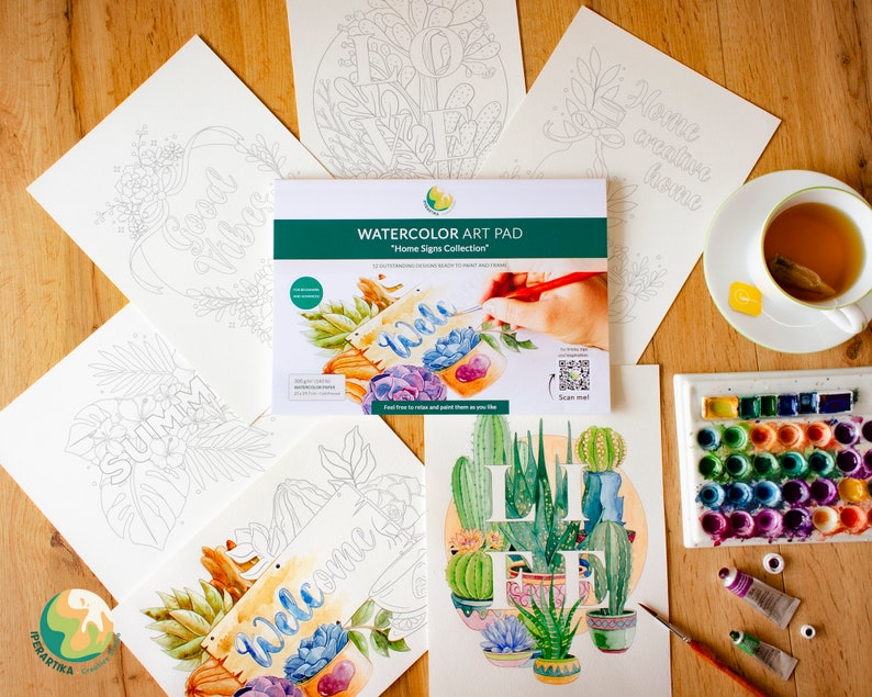 Watercolor Coloring Book: Home Signs Art Pad, 12 Designs - Etsy