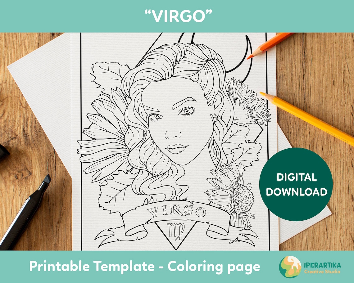 Virgo COLORING PAGE Printable Zodiac Signs Coloring Pages Coloring ...