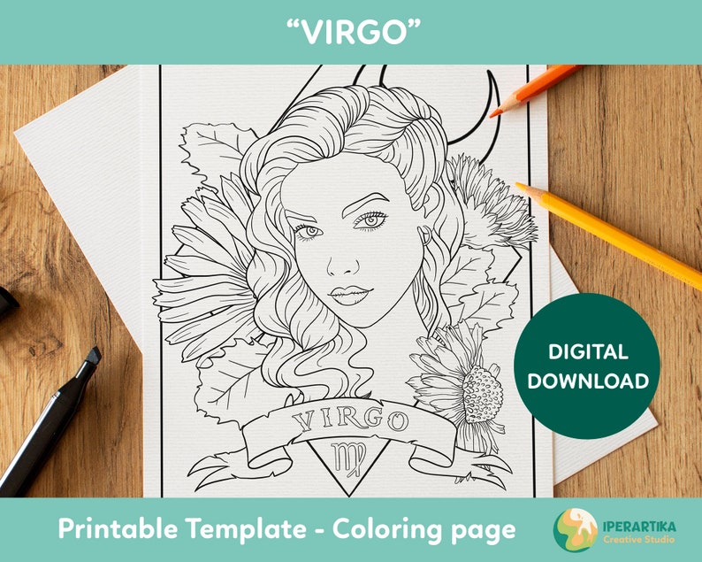 Virgo COLORING PAGE Printable | Zodiac Signs Coloring Pages | Coloring ...