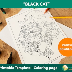 Black Cat COLORING PAGE Printable | Halloween Coloring Pages | Coloring ...