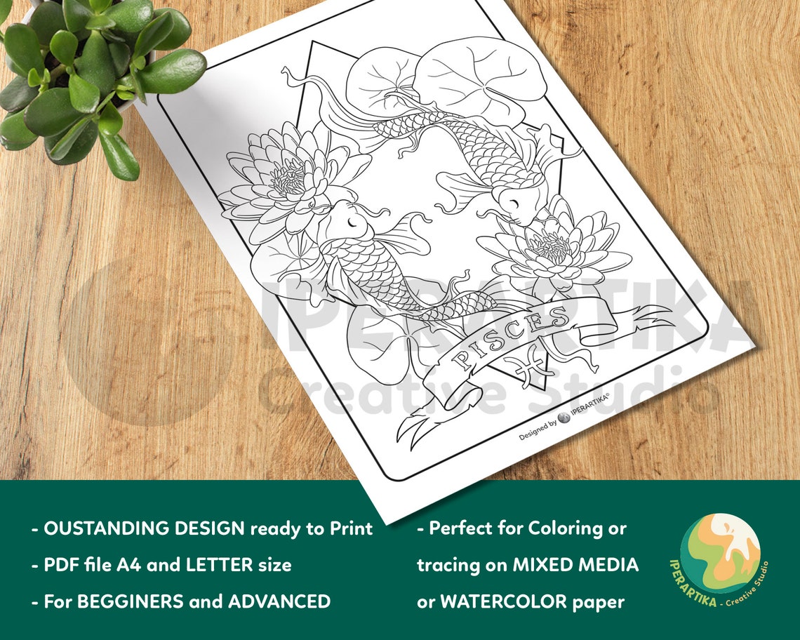 Pisces COLORING PAGE Printable Zodiac Signs Coloring Pages - Etsy