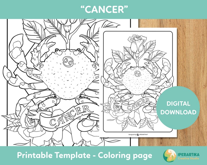 Cancer COLORING PAGE Printable | Zodiac Signs Coloring Pages | Coloring ...