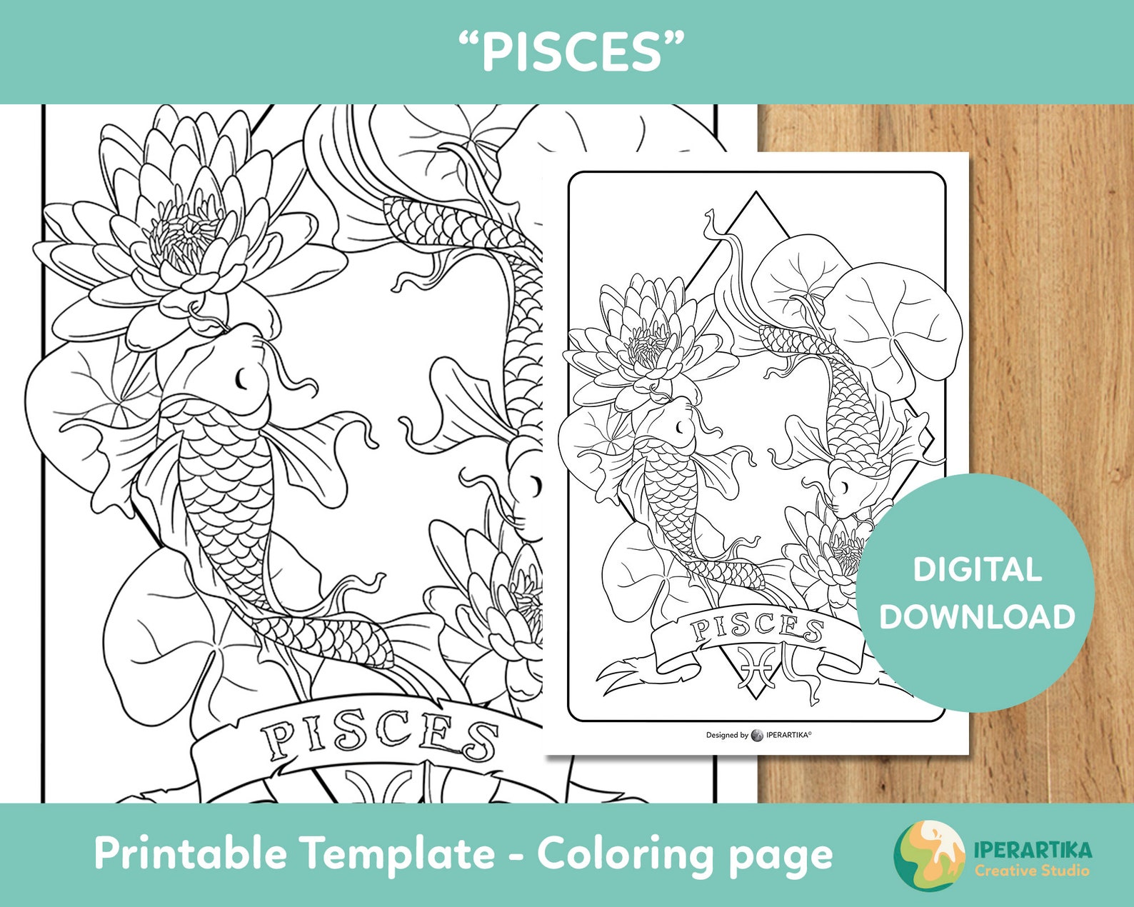 Pisces COLORING PAGE Printable Zodiac Signs Coloring Pages - Etsy