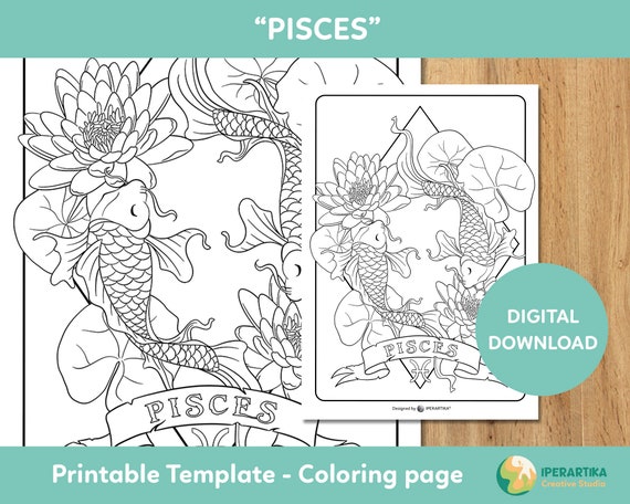 Pisces COLORING PAGE Printable Zodiac Signs Coloring Pages - Etsy