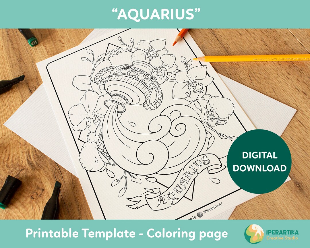 Aquarius COLORING PAGE Printable | Zodiac Signs Coloring Pages ...