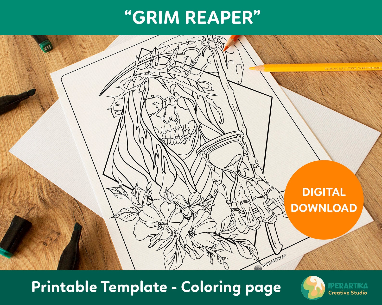 Grim Reaper COLORING PAGE Printable | Halloween Coloring Pages ...