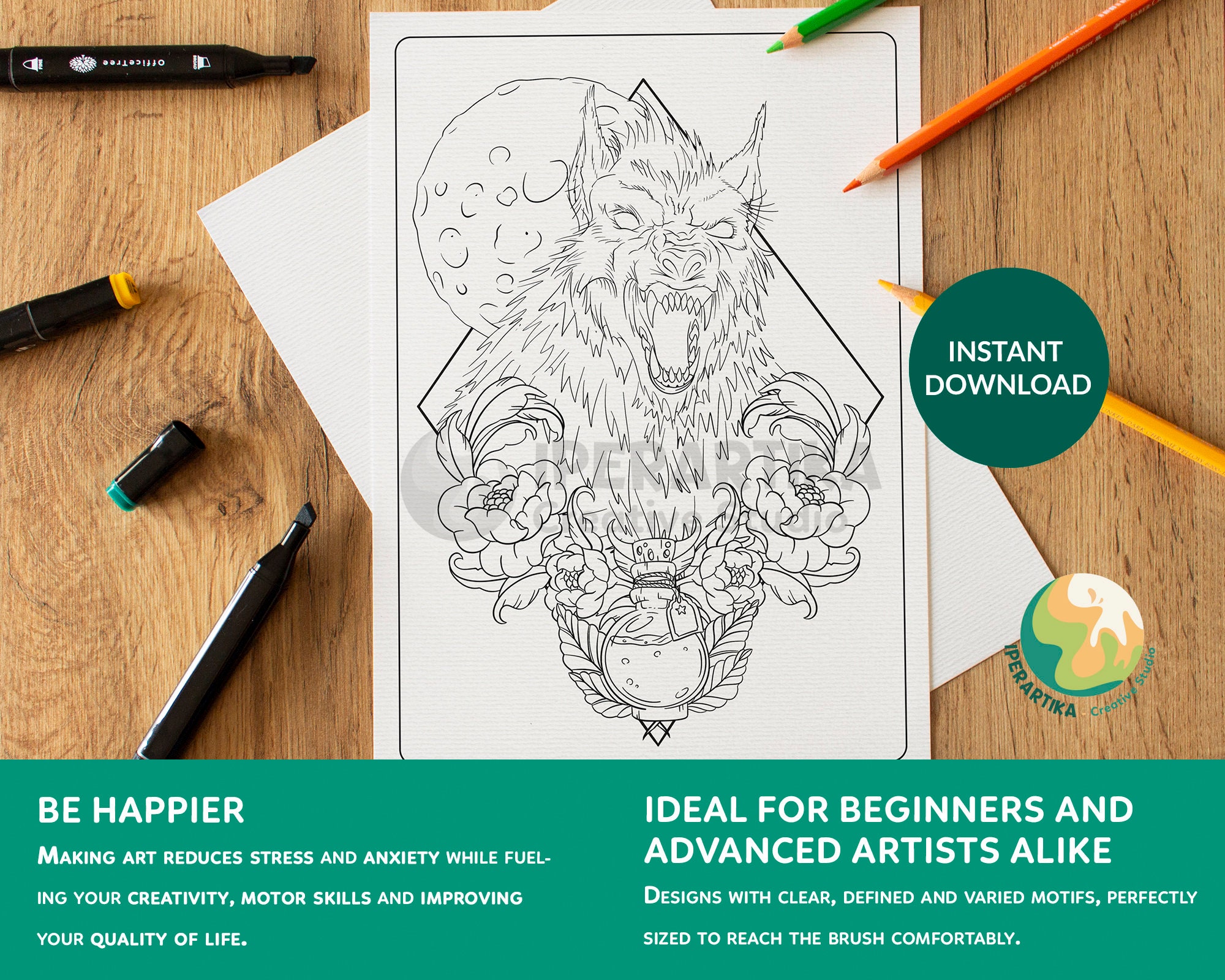 Werewolf Coloring Page: Halloween Printable (PDF) - Etsy