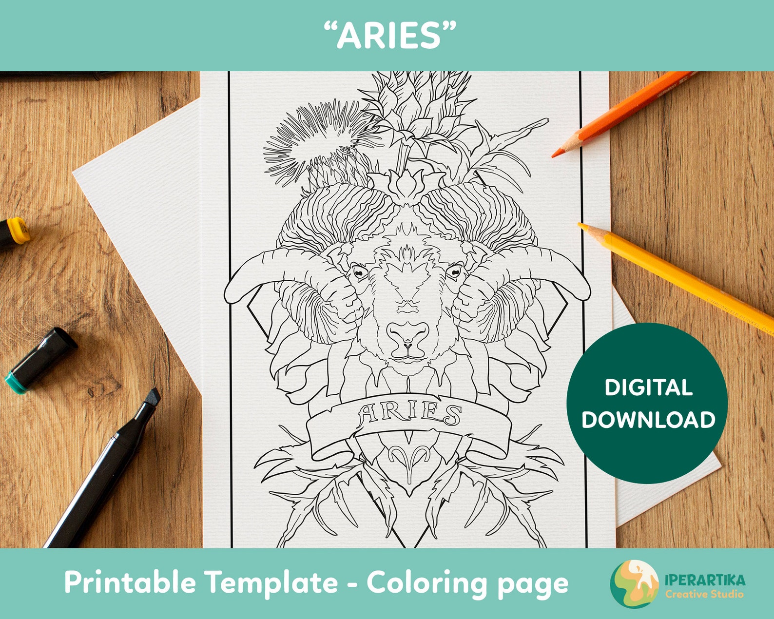 Aries COLORING PAGE Printable Zodiac Signs Coloring Pages Coloring ...