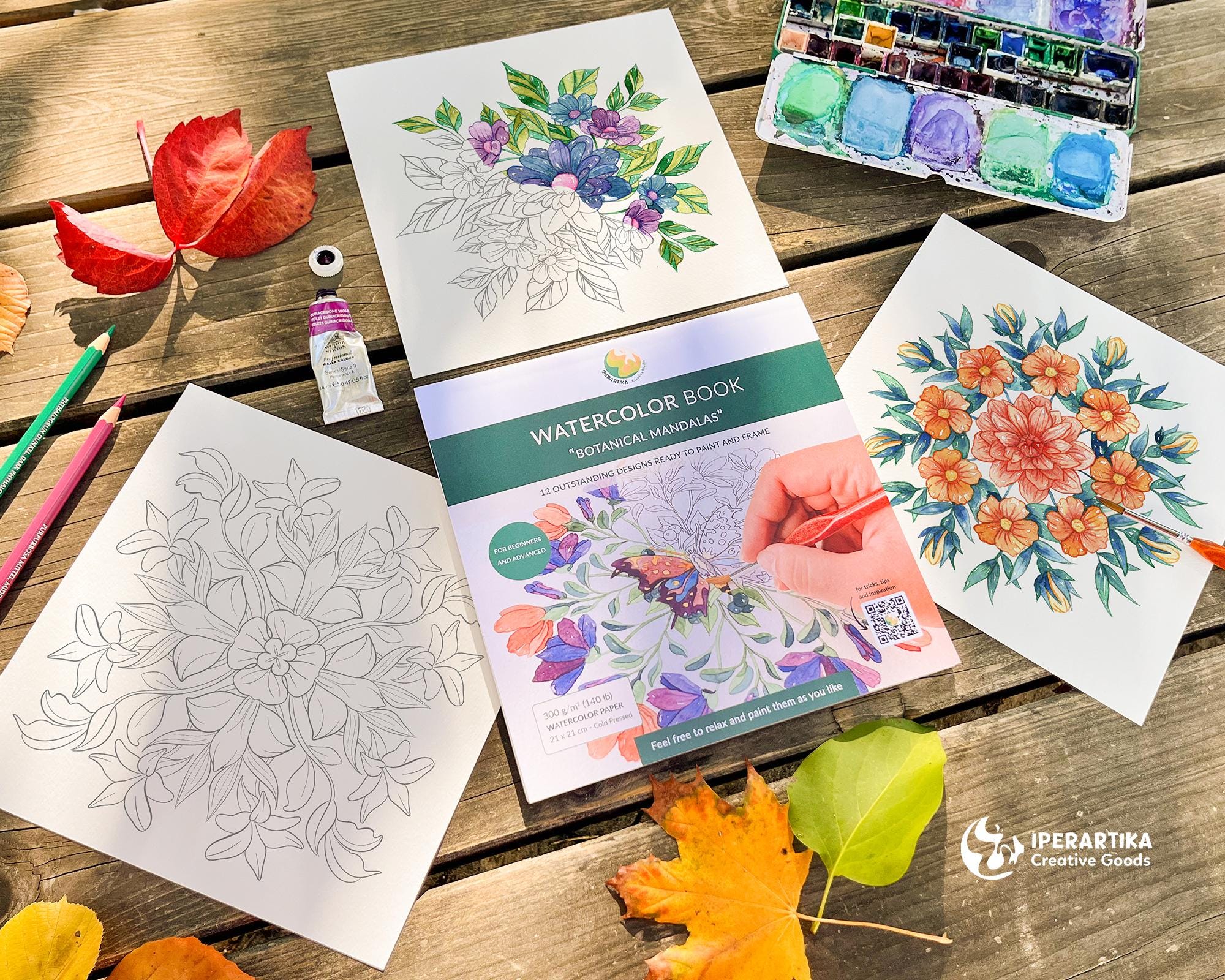 Watercolor Coloring Book Botanical Mandalas for Painting | Flowers and ...