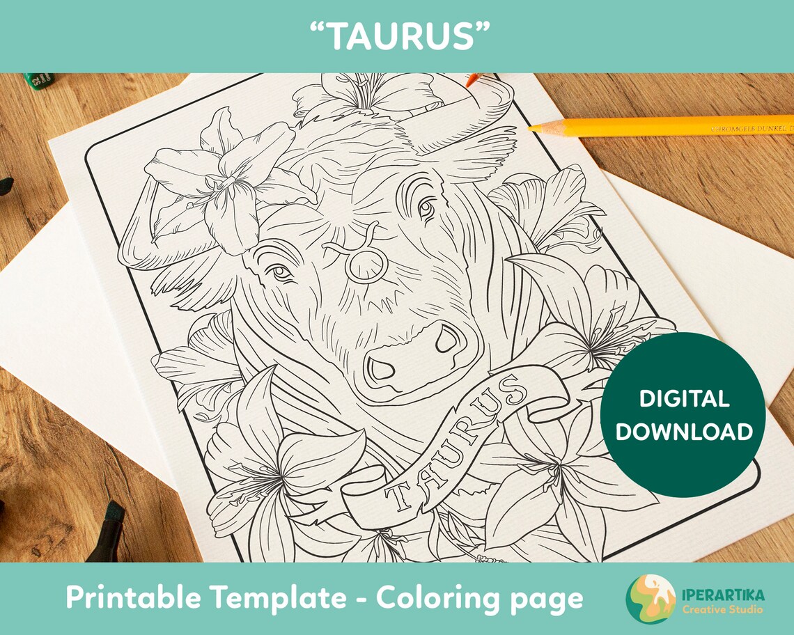 Taurus COLORING PAGE Printable | Zodiac Signs Coloring Pages | Coloring ...
