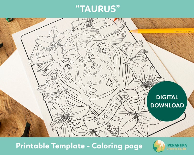 Taurus COLORING PAGE Printable | Zodiac Signs Coloring Pages | Coloring ...