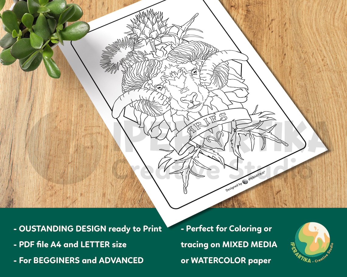 Aries COLORING PAGE Printable Zodiac Signs Coloring Pages - Etsy