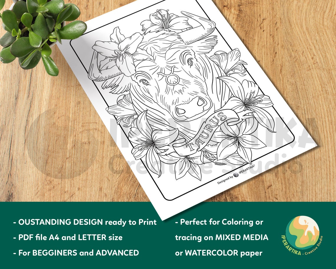 Taurus COLORING PAGE Printable | Zodiac Signs Coloring Pages | Coloring ...