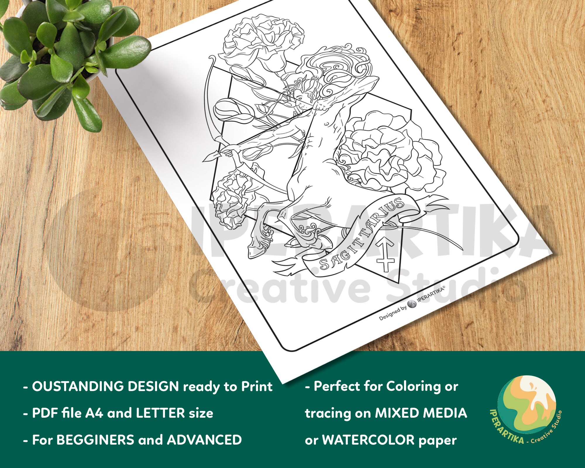 Sagittarius Coloring Page: Zodiac Sign Stencil (PDF Digital Download ...