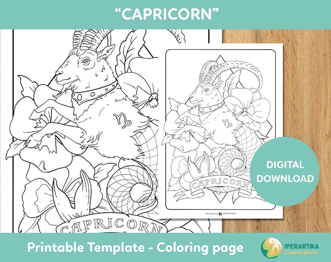 Capricorn Zodiac Sign Coloring Pages for Adult. Astrology Gift ...