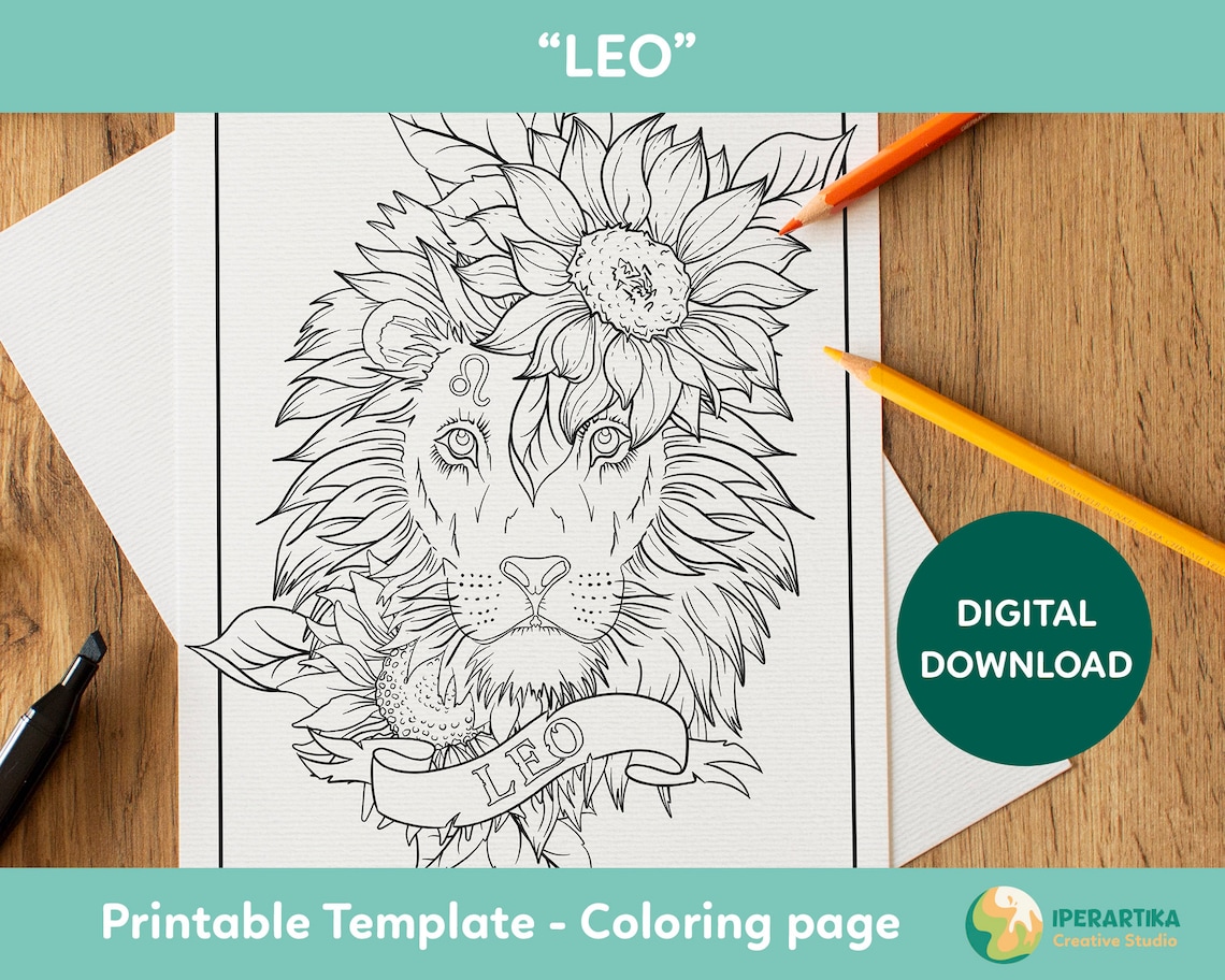 Leo COLORING PAGE Printable Zodiac Signs Coloring Pages Coloring Sheets ...