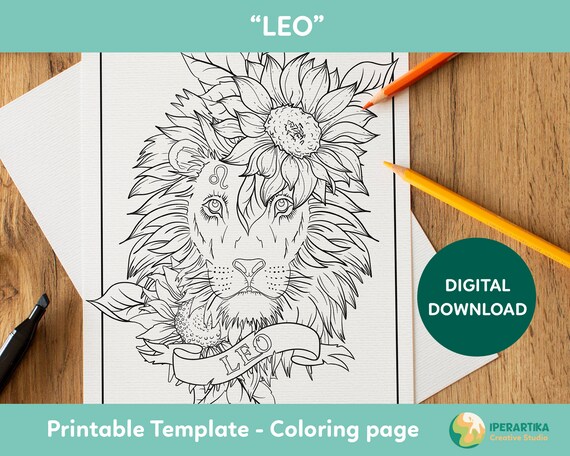 Leo COLORING PAGE Printable Zodiac Signs Coloring Pages - Etsy