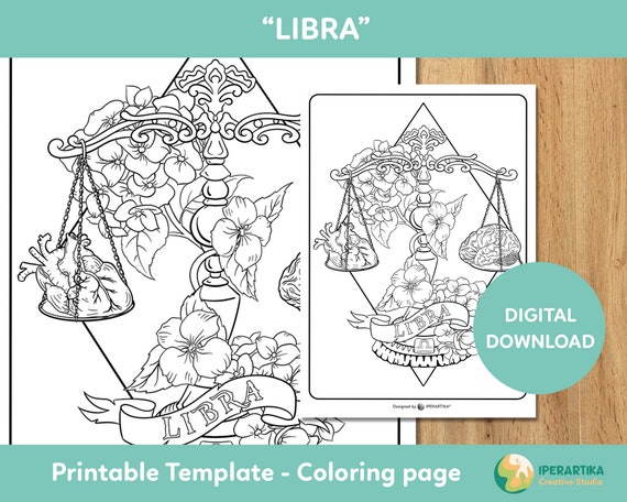 Libra COLORING PAGE Printable Zodiac Signs Coloring Pages - Etsy