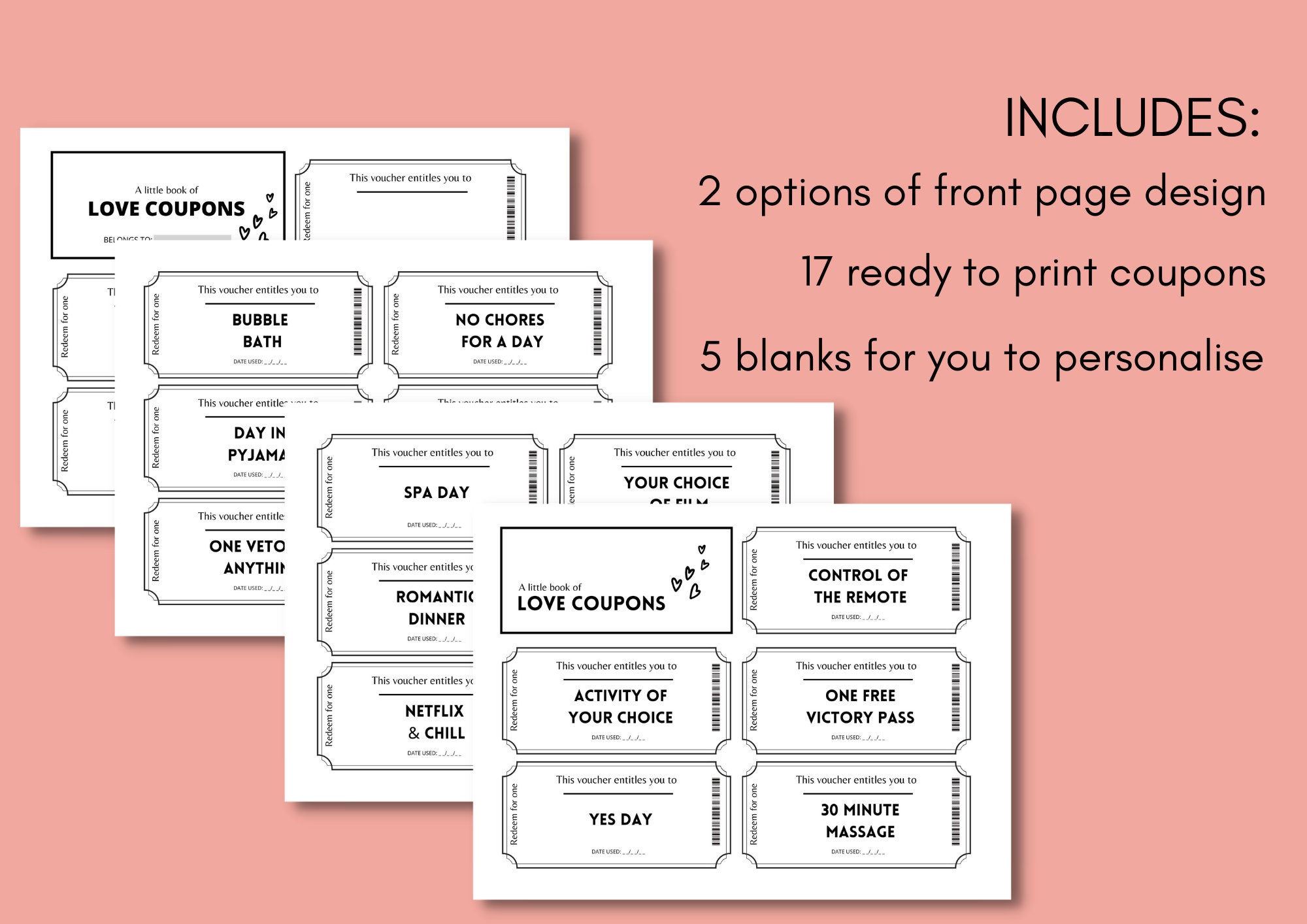 Printable Love Coupon Book Printable Coupons for Boyfriend / Girlfriend ...