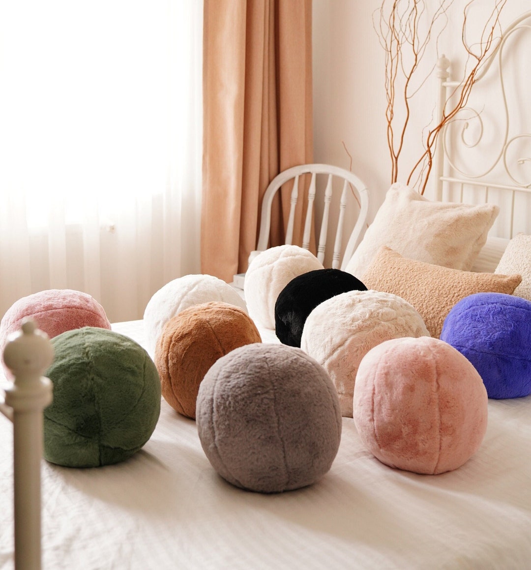 Plush Ball Pillow - Plush Ball Cushion - Fur Ball Pillow - Ball Pillow ...