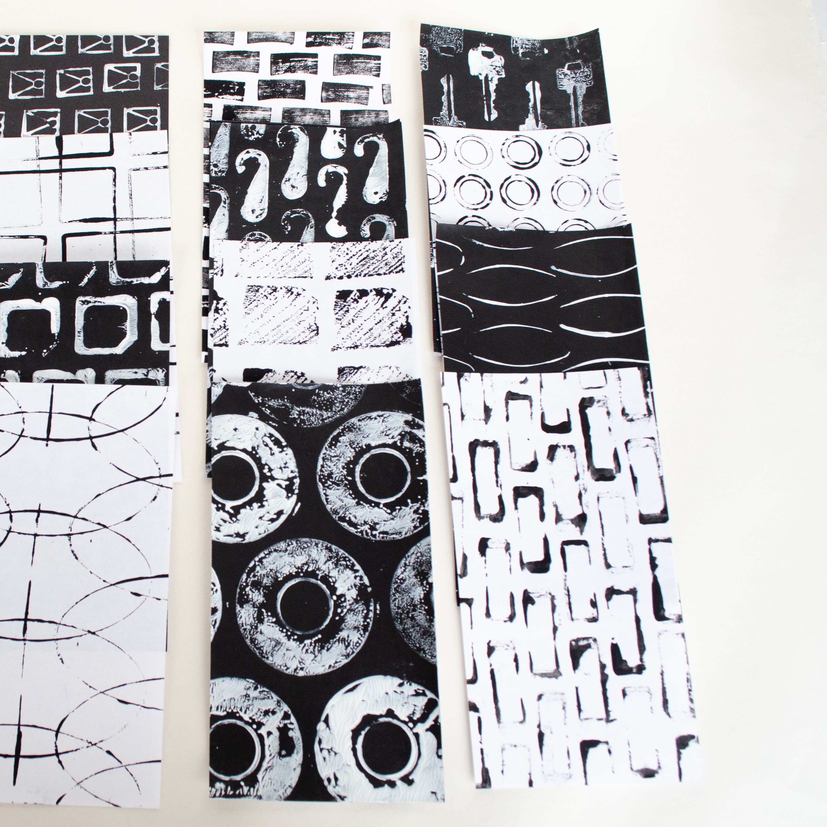 Stamped With Found Objects, Painted Paper Pack, Black & White, Hand ...