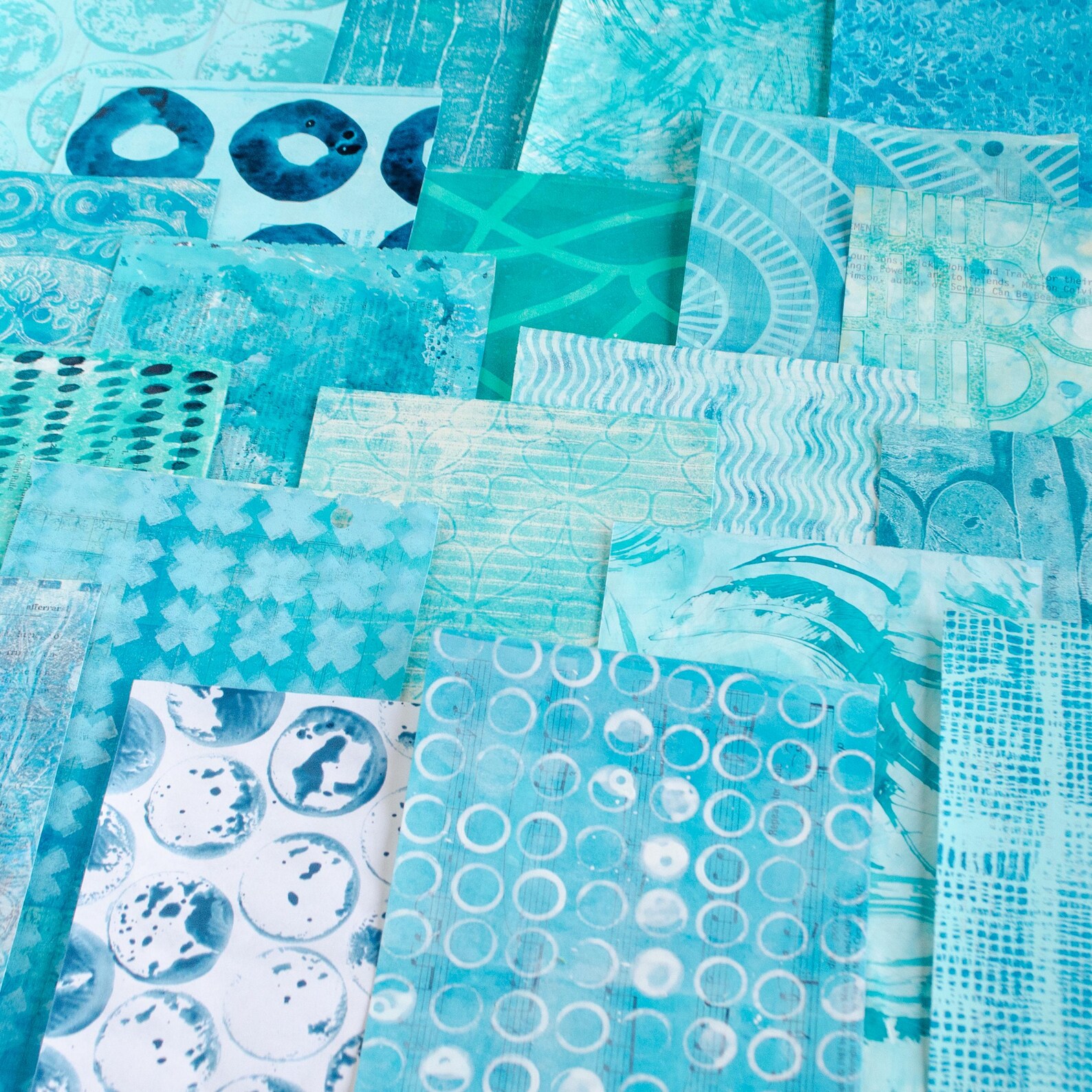 Turquoise Collage Paper Bundle, Handmade Ephemera, Hand Painted Paper ...