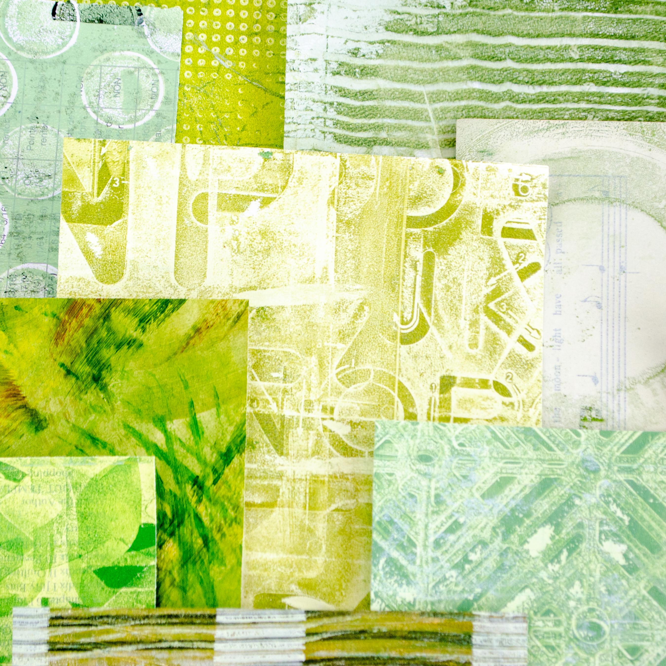 Gelli Print Paper Bundle, Hand Painted Paper Pack, Green Collage Kit ...