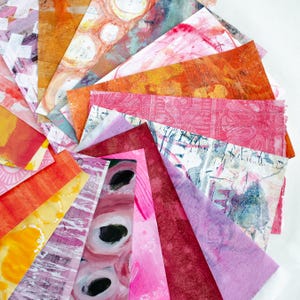 Gelli Print Paper Bundle, Hand Painted Paper Pack, Warm Colours Collage ...