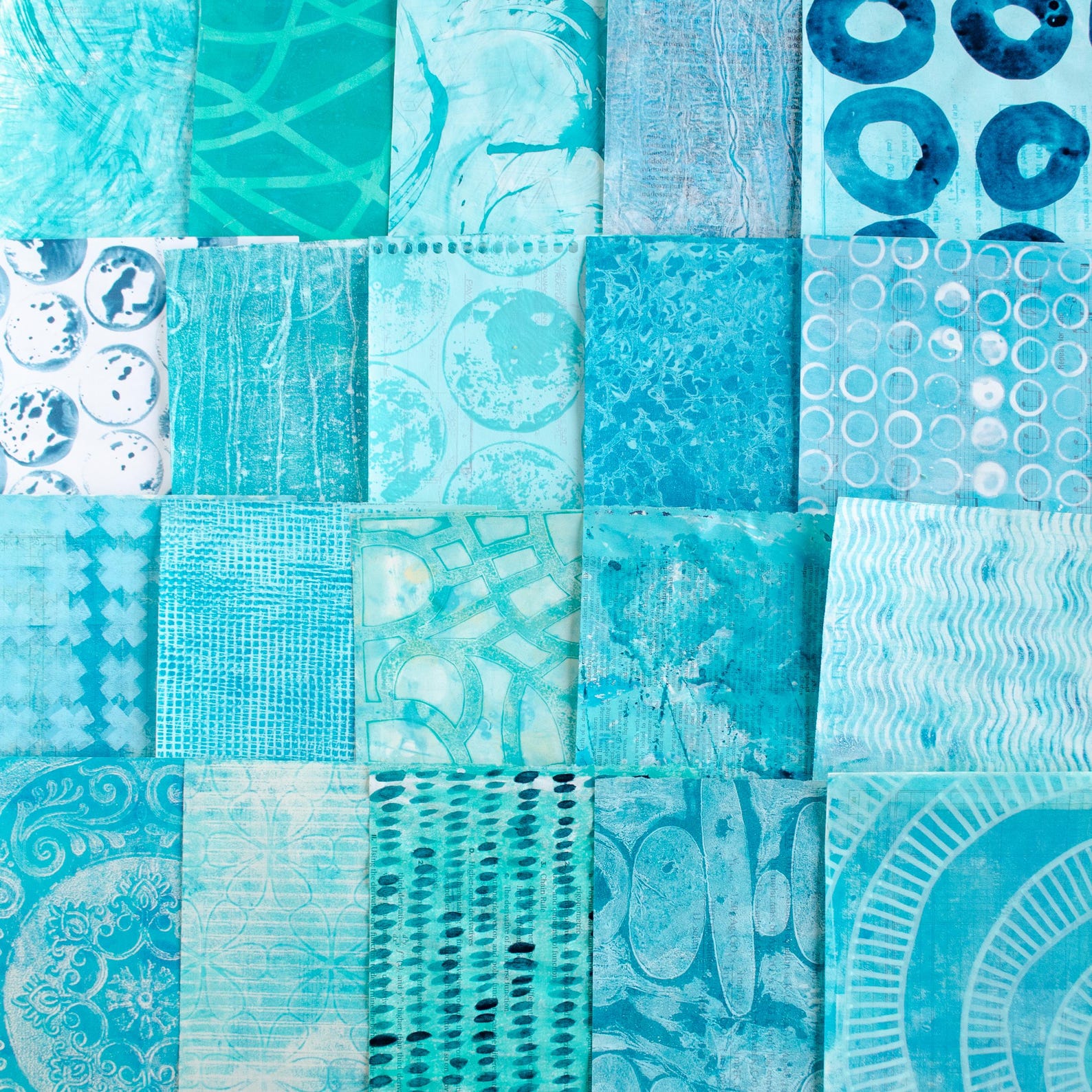 Turquoise Collage Paper Bundle, Handmade Ephemera, Hand Painted Paper ...
