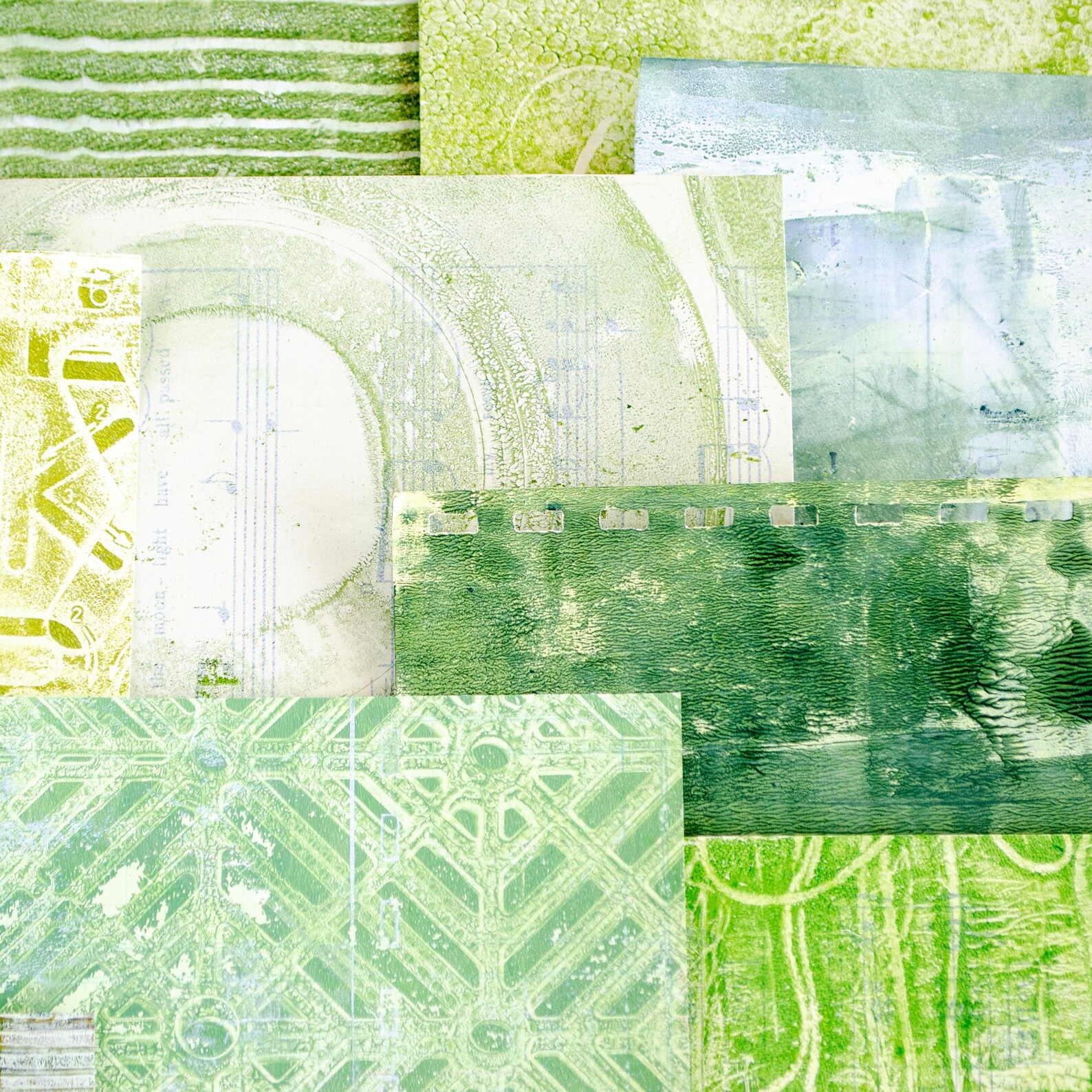 Gelli Print Paper Bundle, Hand Painted Paper Pack, Green Collage Kit ...