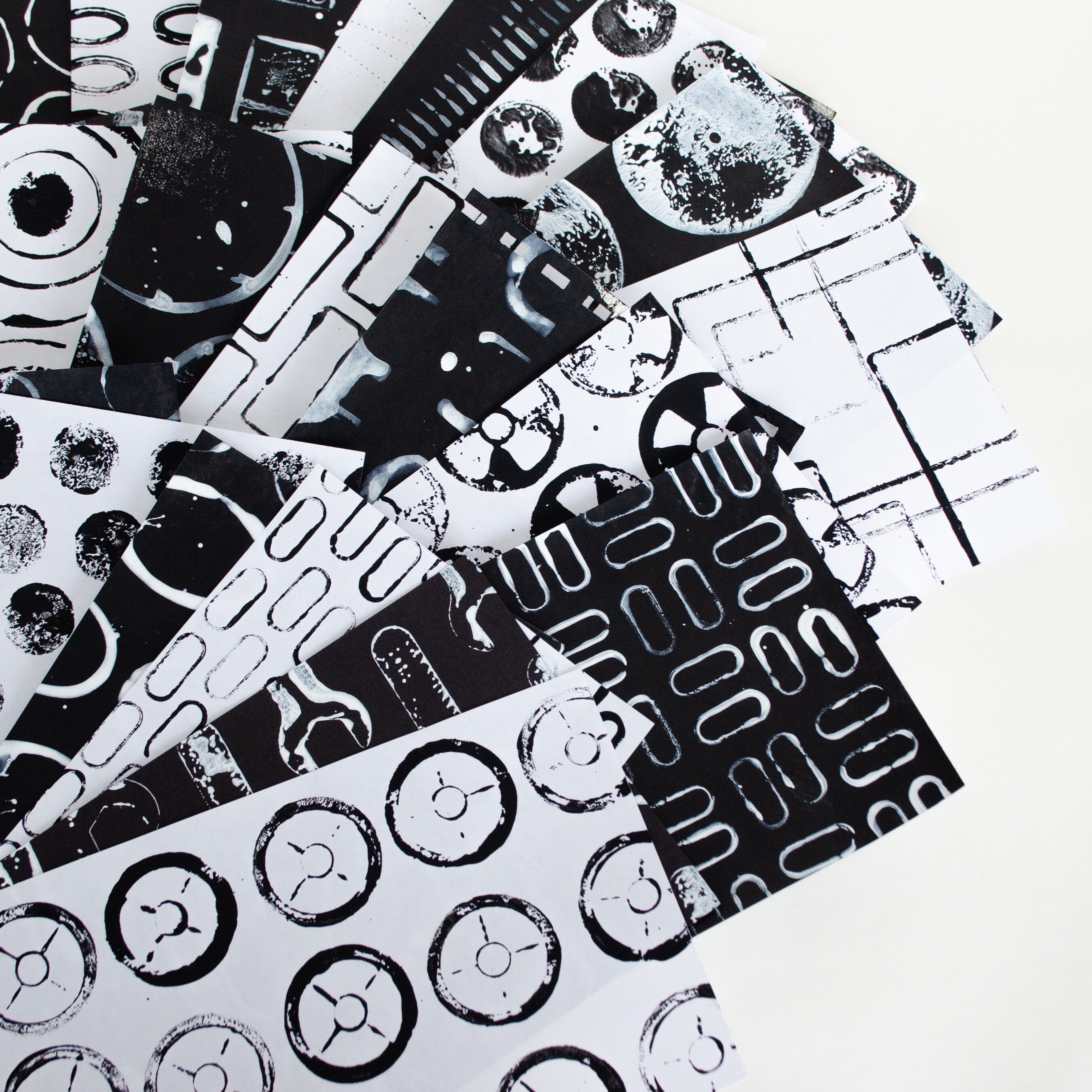 Stamped With Found Objects, Painted Paper Pack, Black & White, Hand ...