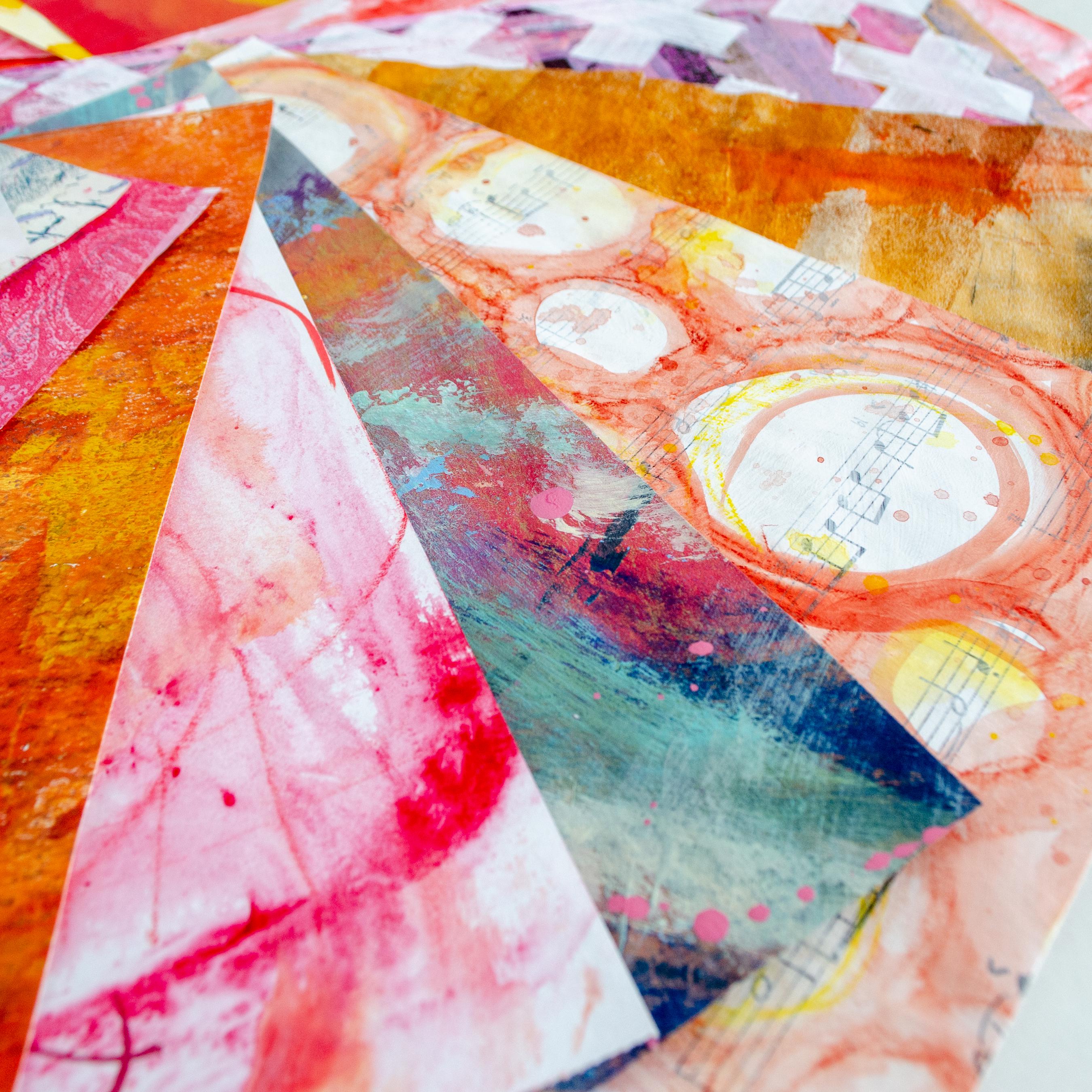 Gelli Print Paper Bundle, Hand Painted Paper Pack, Warm Colours Collage ...