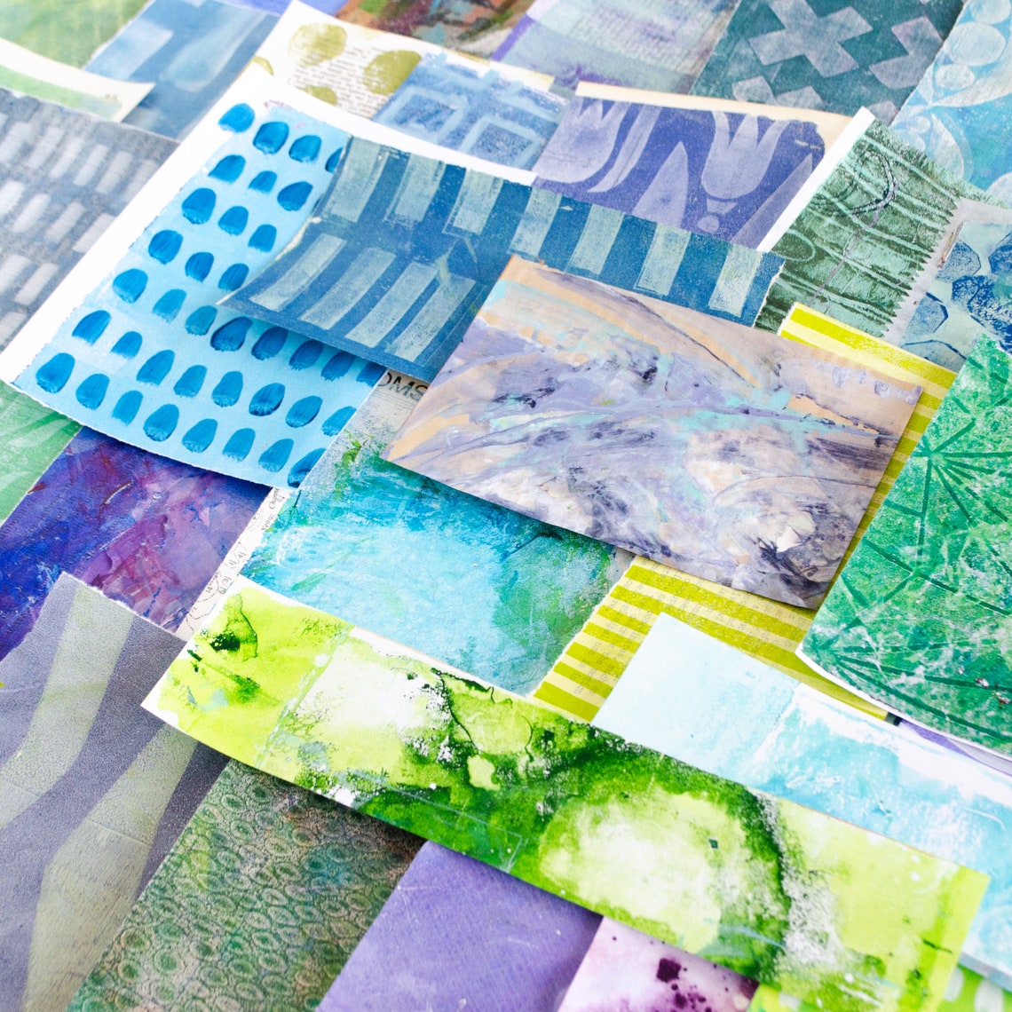 Hand Painted Collage Paper Pack: Blue, Teal, Purple, Green - Etsy