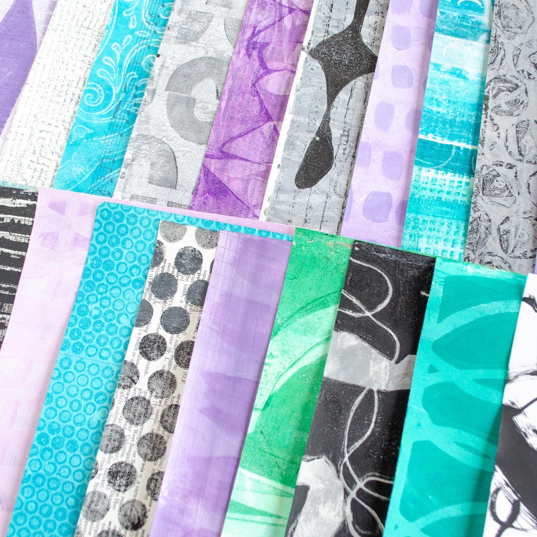 Patterned Collage Paper Kit, Turquoise & Purple Paper Bundle, Mixed ...