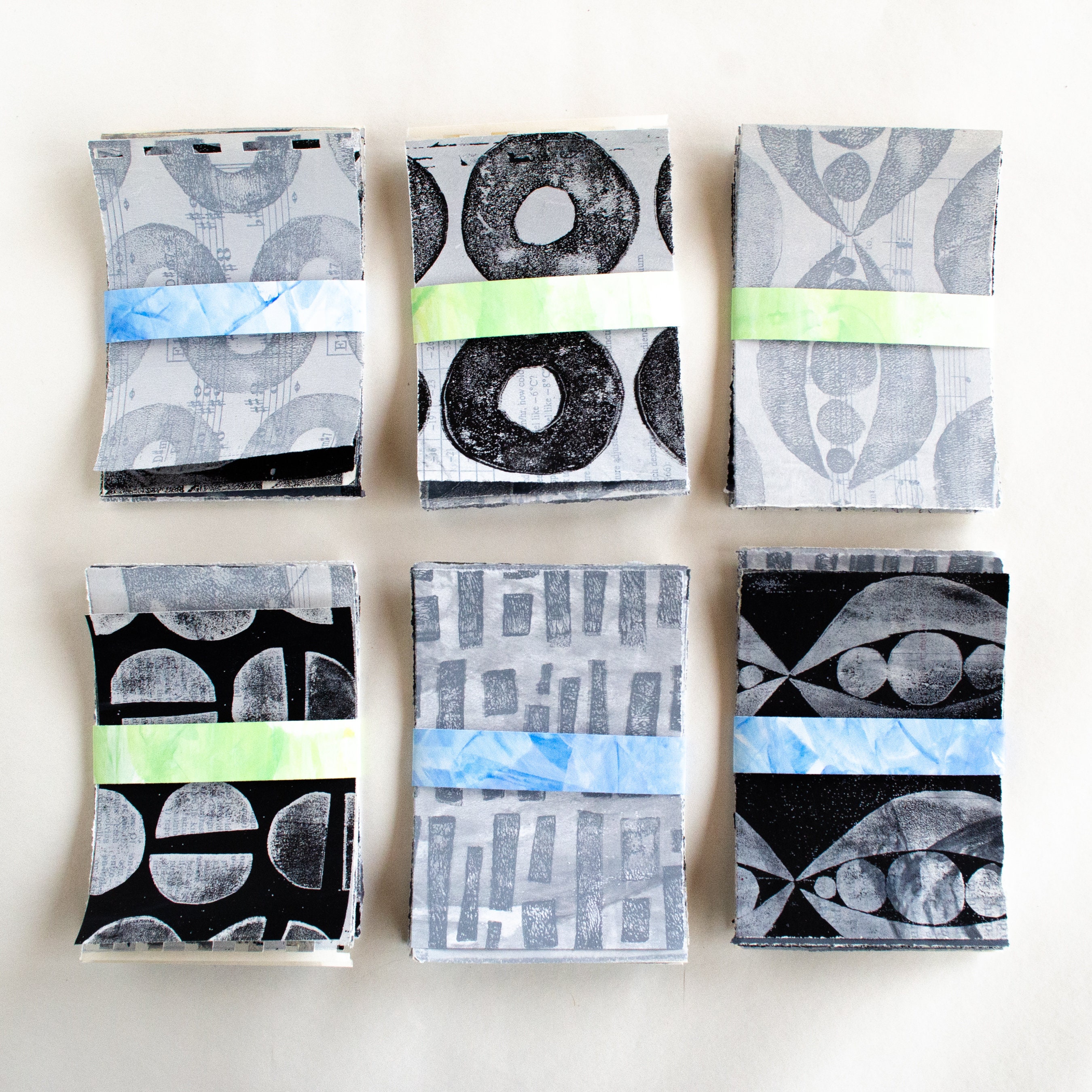Mini Gelli Print Pack, Black & White, Hand Painted Paper, Mixed Media ...