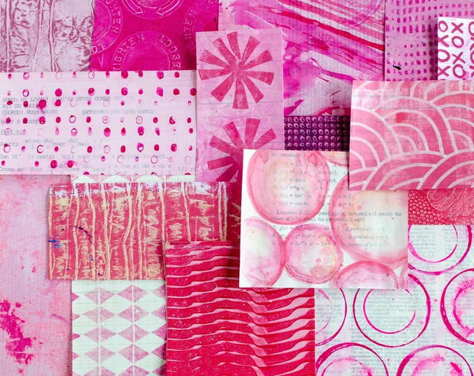 Gelli Print Paper Bundle, Hand Painted Paper Pack, Pink Collage Kit ...