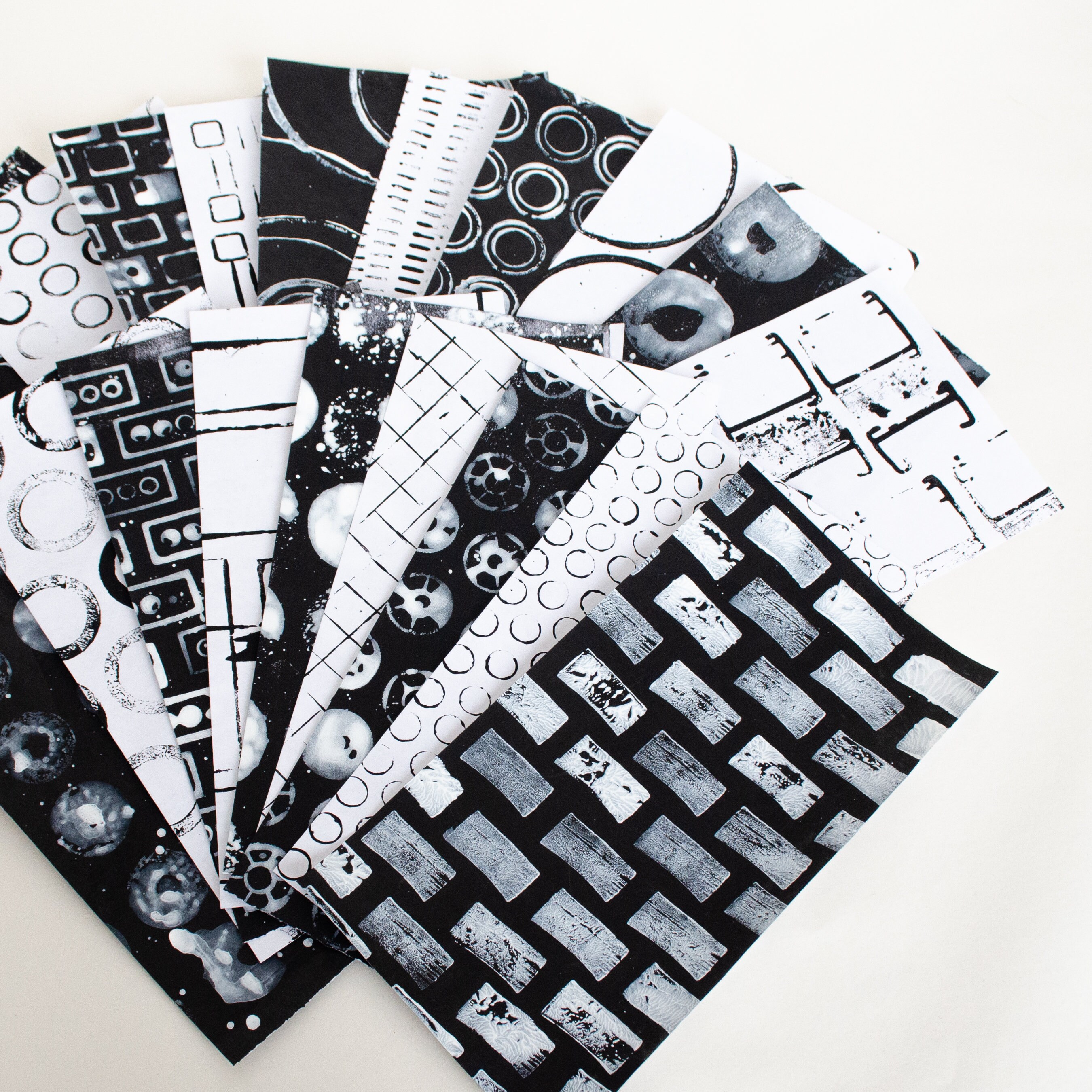 Stamped With Found Objects, Painted Paper Pack, Black & White, Hand ...