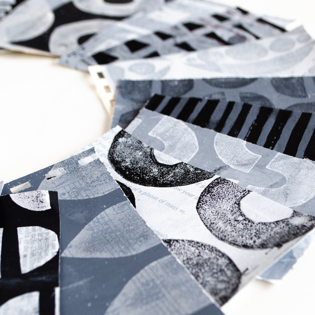 Mini Gelli Print Pack, Black & White, Hand Painted Paper, Mixed Media ...